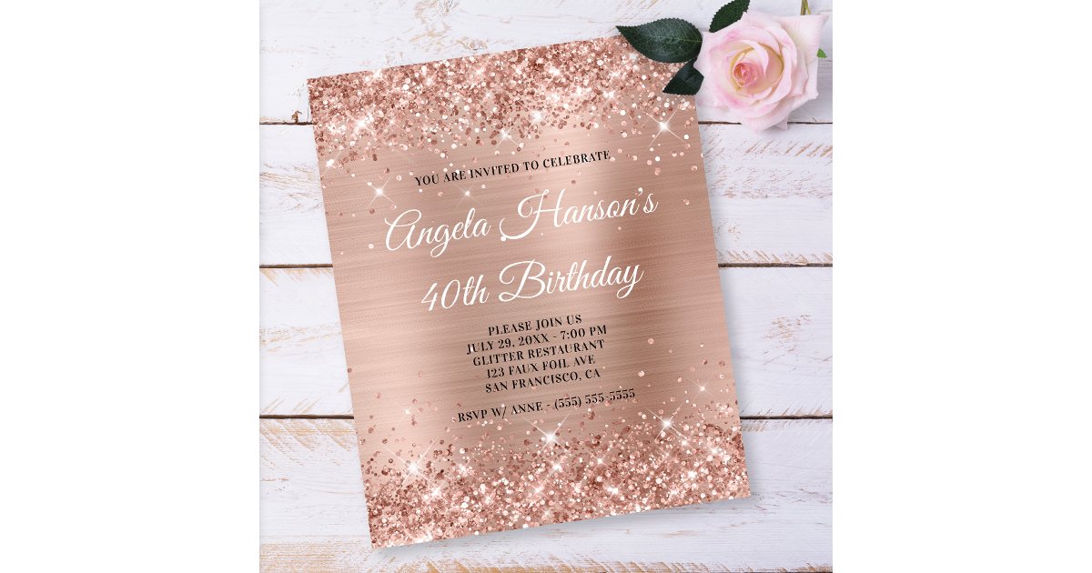 Light Rose Gold Glitter 40th Birthday Paper Flyer | Zazzle