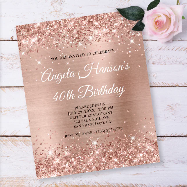 Light Rose Gold Glitter 40th Birthday Paper Flyer | Zazzle