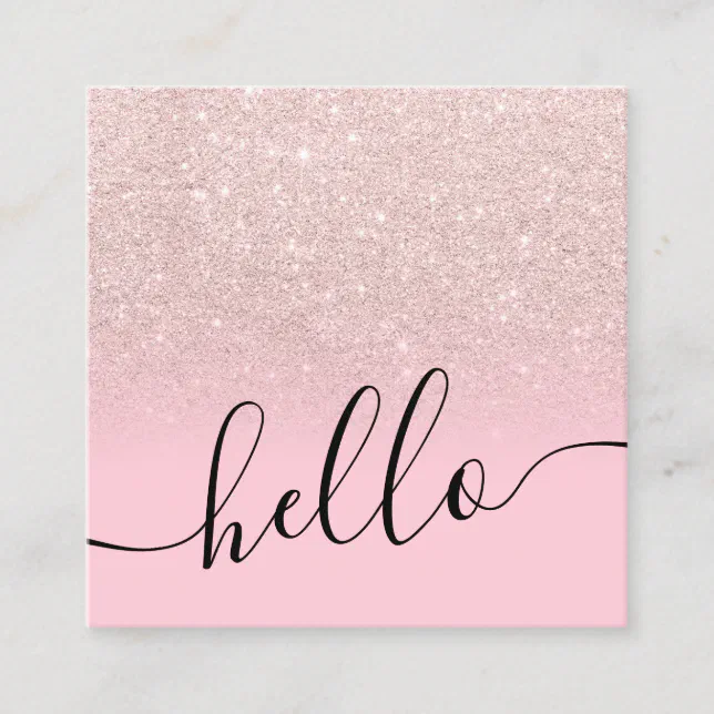 light rose gold glitter ombre candy pink hello square business card ...