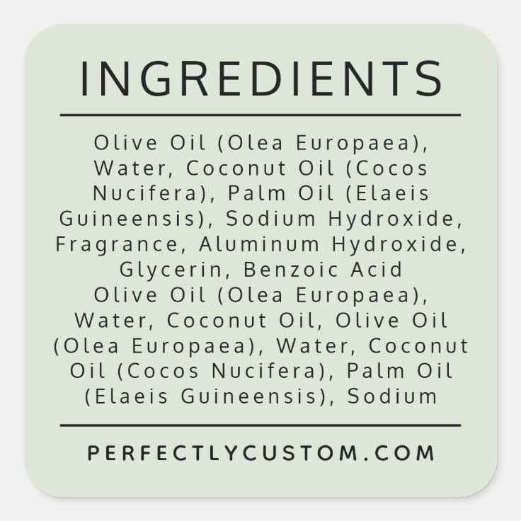 Light sage green ingredient list product label | Zazzle