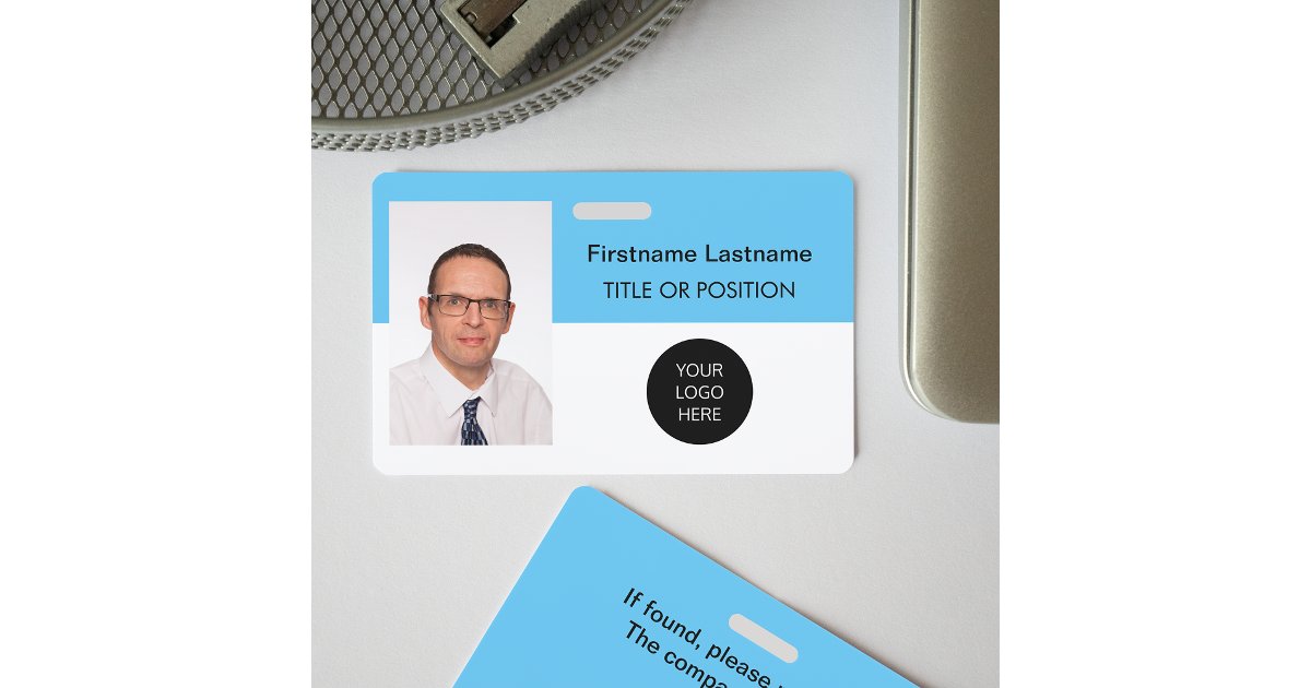 Light Sky Blue Photo ID Name Badge | Zazzle