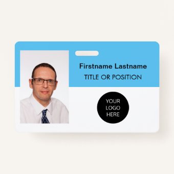Light Sky Blue Photo ID Name Badge | Zazzle