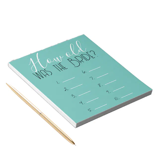 Light Teal How Old Was The Bride Game Answer Sheet Notepad | Zazzle