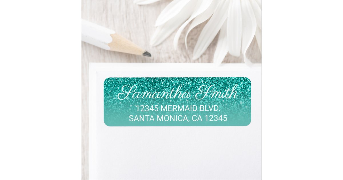 Light Teal Ombre Glitter Personalized Label | Zazzle