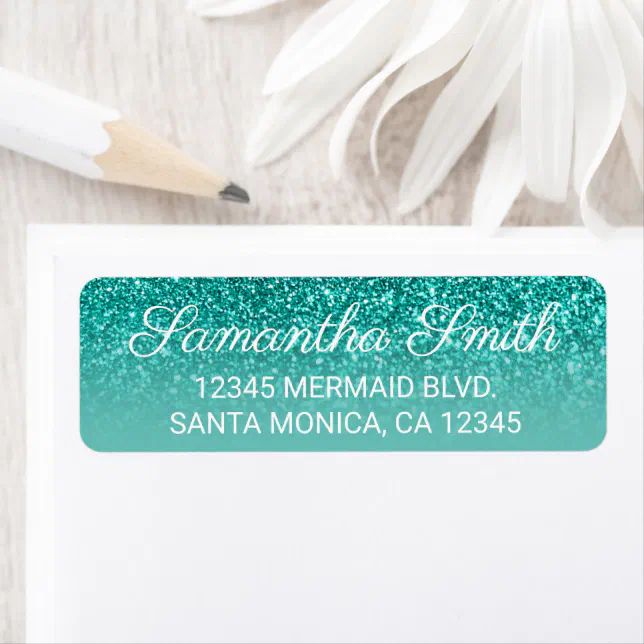 Light Teal Ombre Glitter Personalized Label | Zazzle