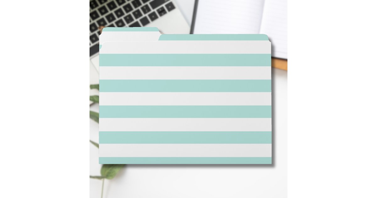 Light Turquoise and White Wide Horizontal Striped File Folder | Zazzle