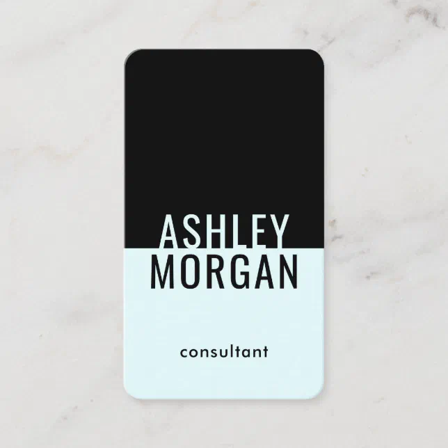Light Turquoise Blue Black Modern Minimal Vertical Business Card | Zazzle