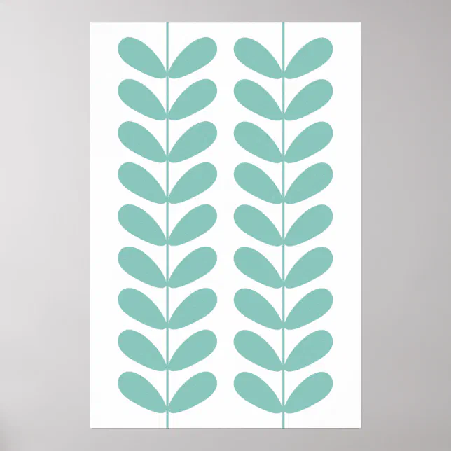 Light Turquoise Flower Buds Mid Century Modern Poster | Zazzle