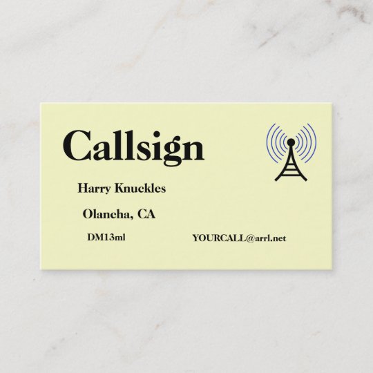 Light Yellow Amateur Radio Call Sign Business Card | Zazzle.com