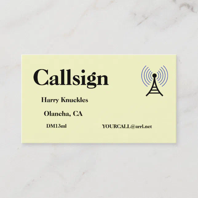 Light Yellow Amateur Radio Call Sign Business Card | Zazzle