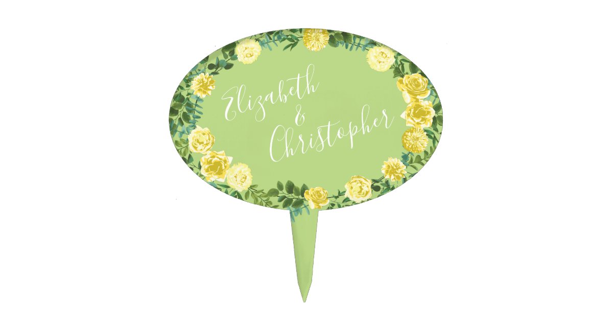 Light Yellow Pale Green Rose Floral Wedding Cake Topper | Zazzle