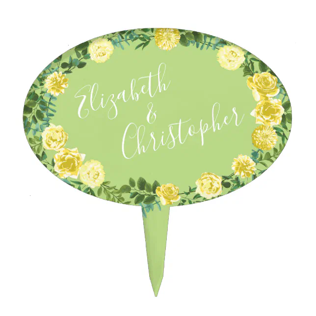 Light Yellow Pale Green Rose Floral Wedding Cake Topper | Zazzle