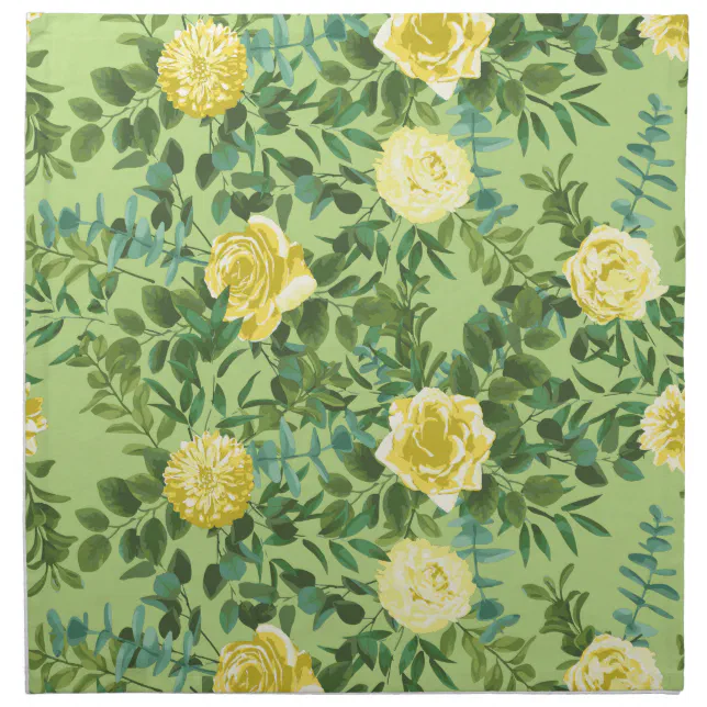 Light Yellow & Pale Green Rose Floral Wedding Cloth Napkin | Zazzle