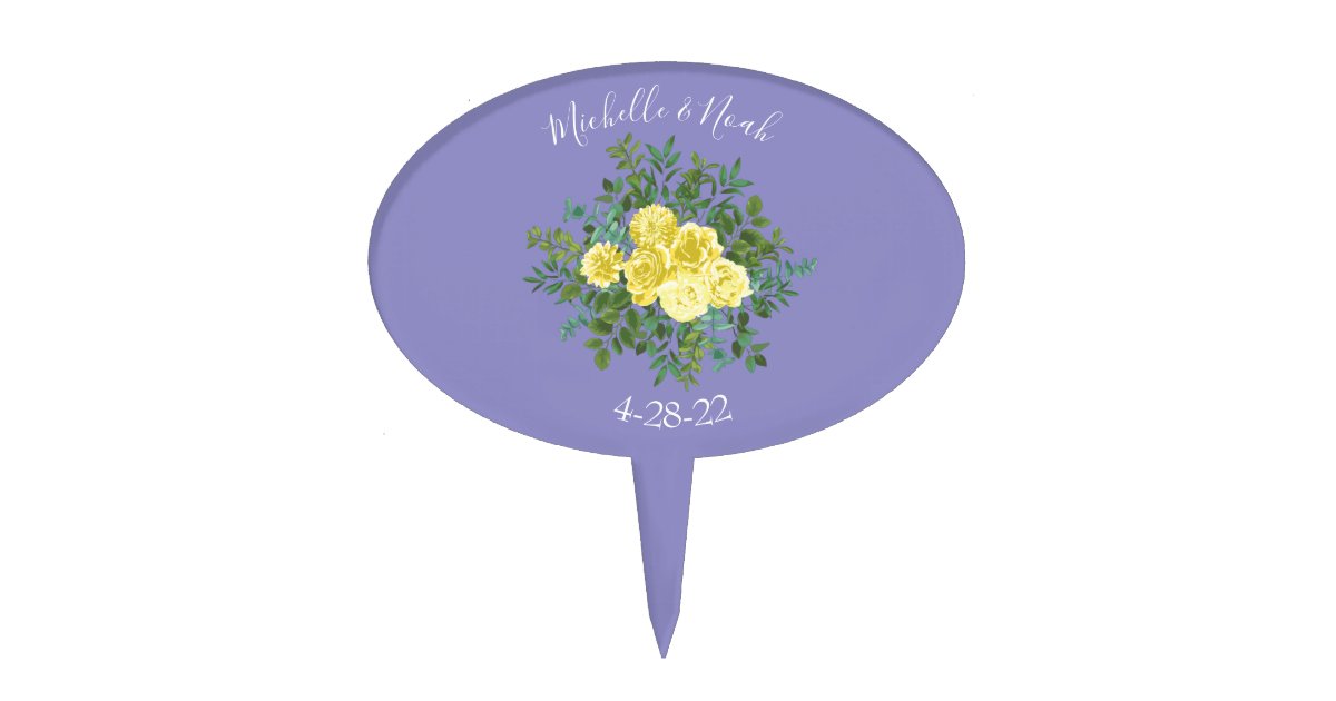 Light Yellow & Periwinkle Blue Rose Floral Wedding Cake Topper | Zazzle