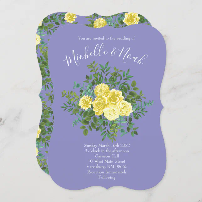 Light Yellow & Periwinkle Blue Rose Floral Wedding Invitation | Zazzle
