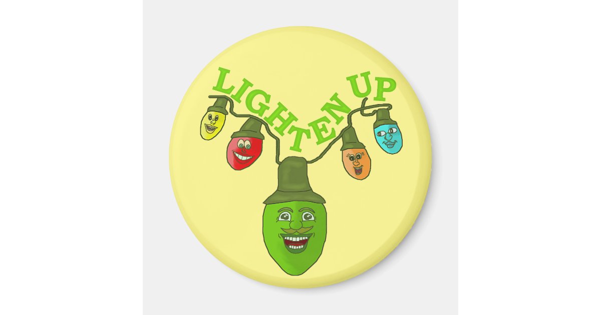 Lighten Up Funny Christmas Pun Cartoon Lights Magnet | Zazzle