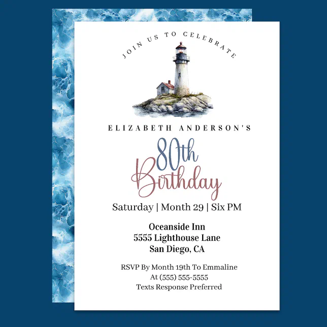 Lighthouse 80th Birthday Invitation | Zazzle