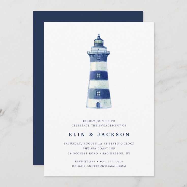 Lighthouse Beach | Engagement Party Invitation | Zazzle