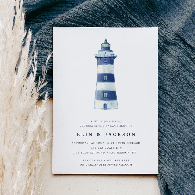 Lighthouse Beach | Engagement Party Invitation | Zazzle