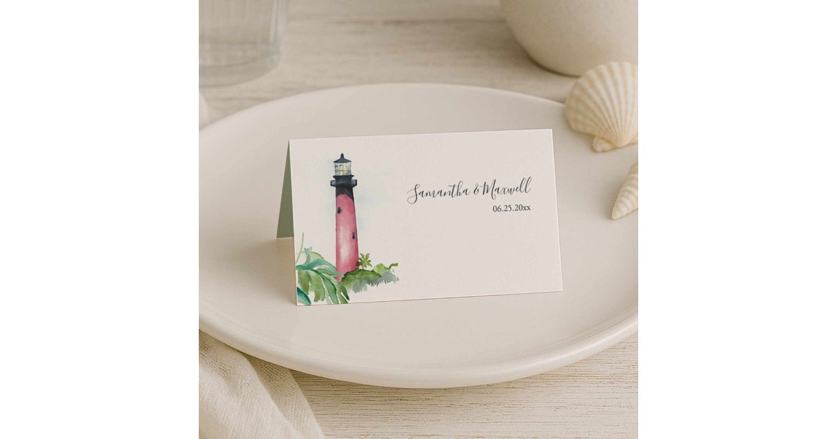 Lighthouse Beach Wedding Table Place Cards | Zazzle