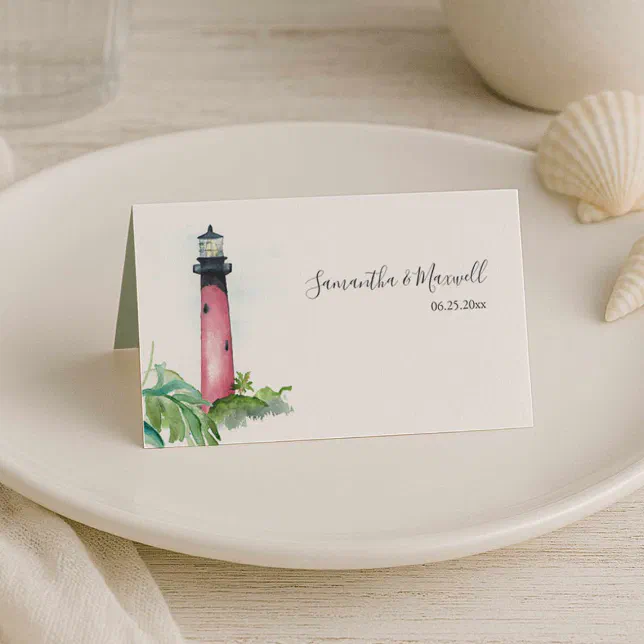 Lighthouse Beach Wedding Table Place Cards | Zazzle