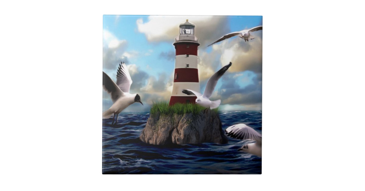 Lighthouse Birds Flying Ceramic Tile | Zazzle