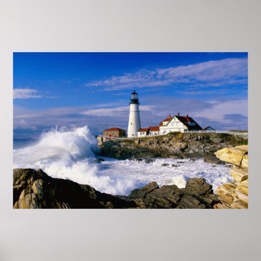 Lighthouse Crashing Waves Poster | Zazzle
