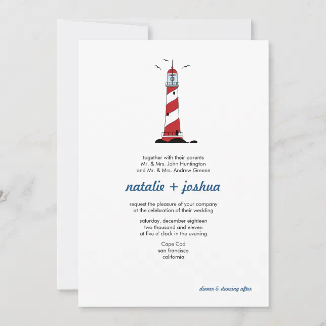 Lighthouse Destination Wedding Invitation Card | Zazzle