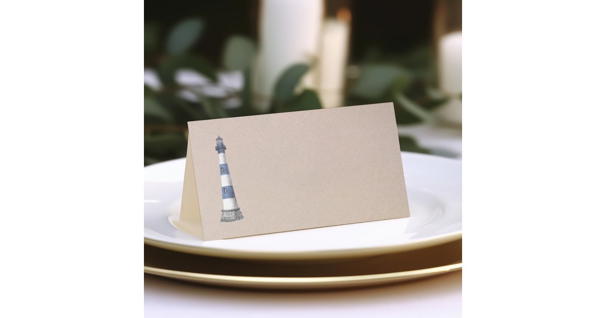 Lighthouse Kraft Wedding Folded Place Card | Zazzle