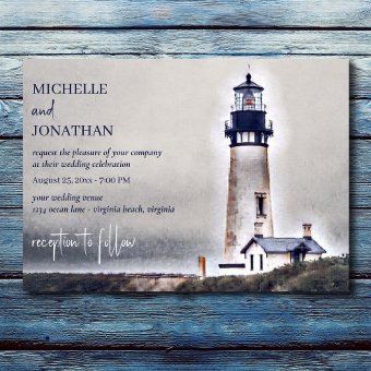 Lighthouse Nautical Beach All in One Wedding Invitation | Zazzle