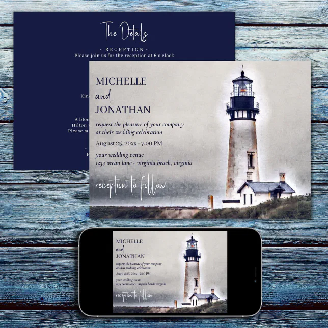 Lighthouse Nautical Beach All in One Wedding Invitation | Zazzle