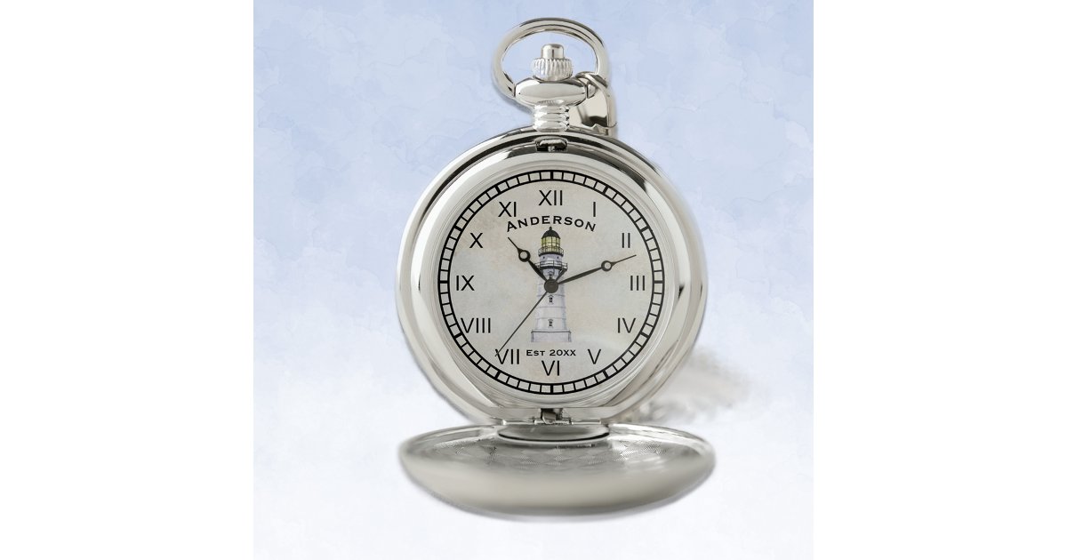Lighthouse Nautical Pocket Watch Gray Grunge | Zazzle