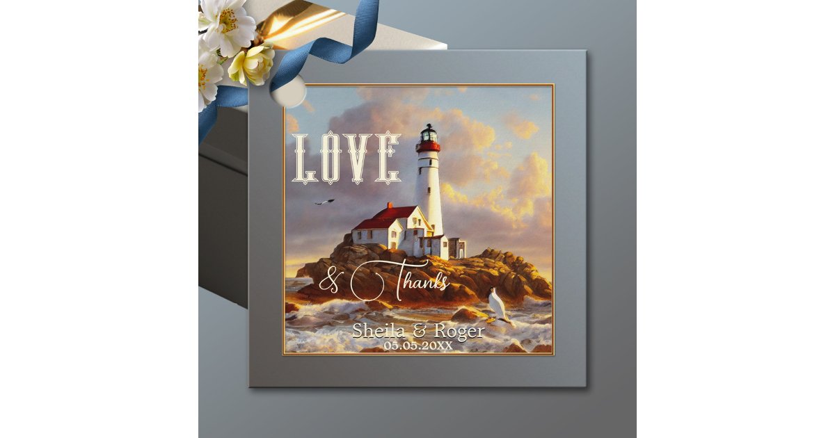 Lighthouse Nautical Thank You Wedding Favor Tags | Zazzle