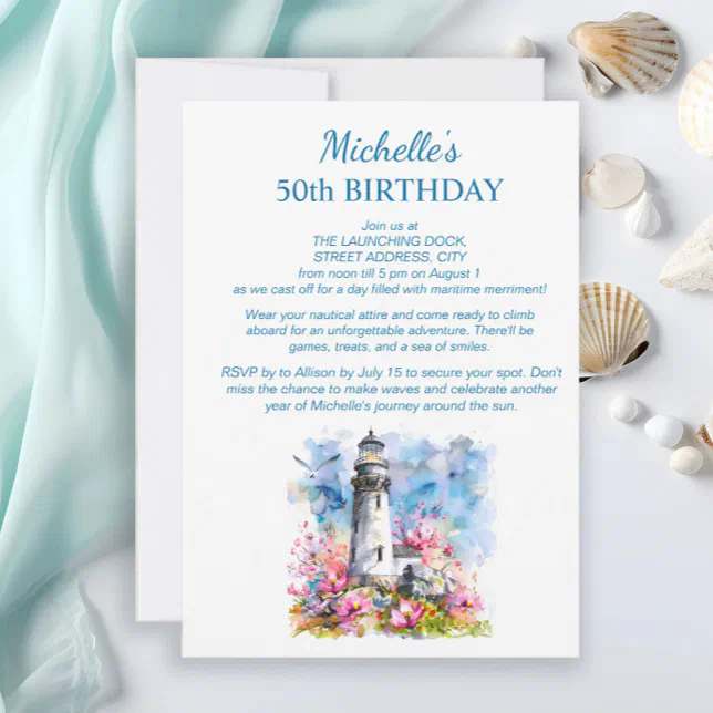 Lighthouse Nautical Theme Boat 100th Birthday Invitation | Zazzle