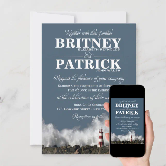 Lighthouse Nautical Themed Wedding Invitations | Zazzle