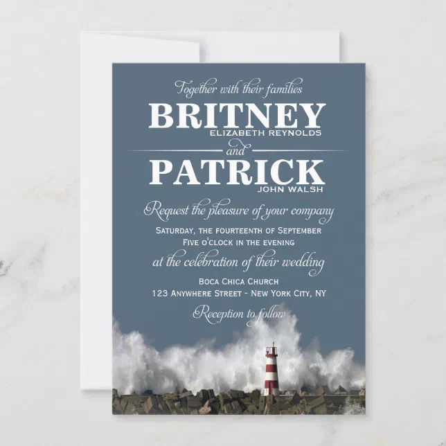 Lighthouse Nautical Themed Wedding Invitations | Zazzle