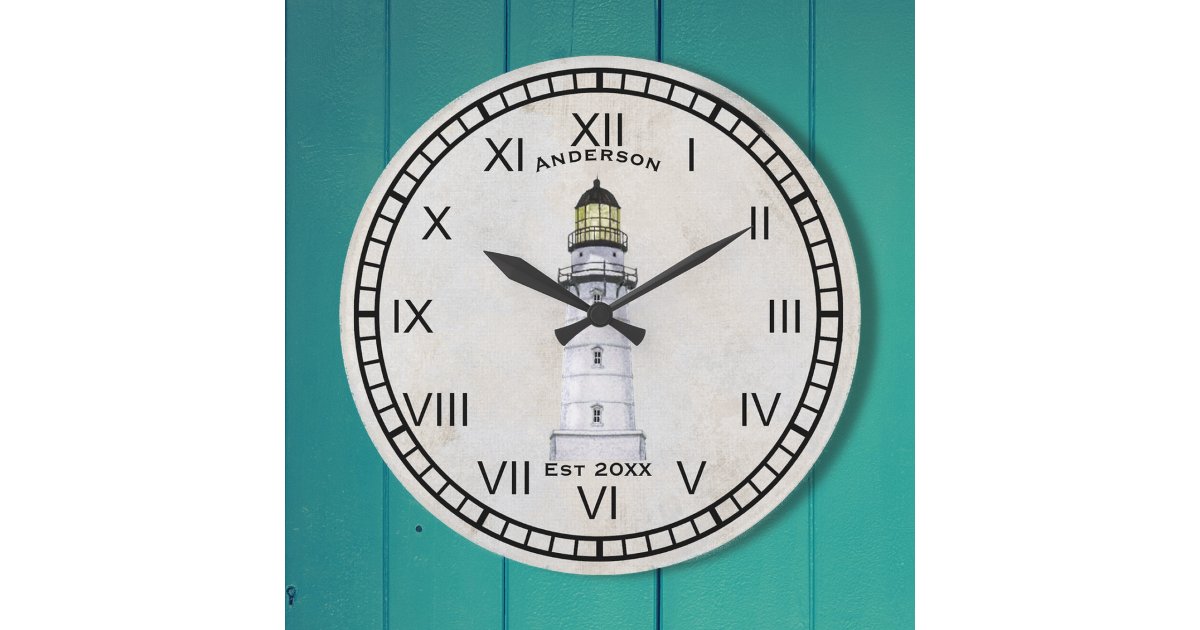 Lighthouse Nautical Wall Clock Gray Grunge | Zazzle