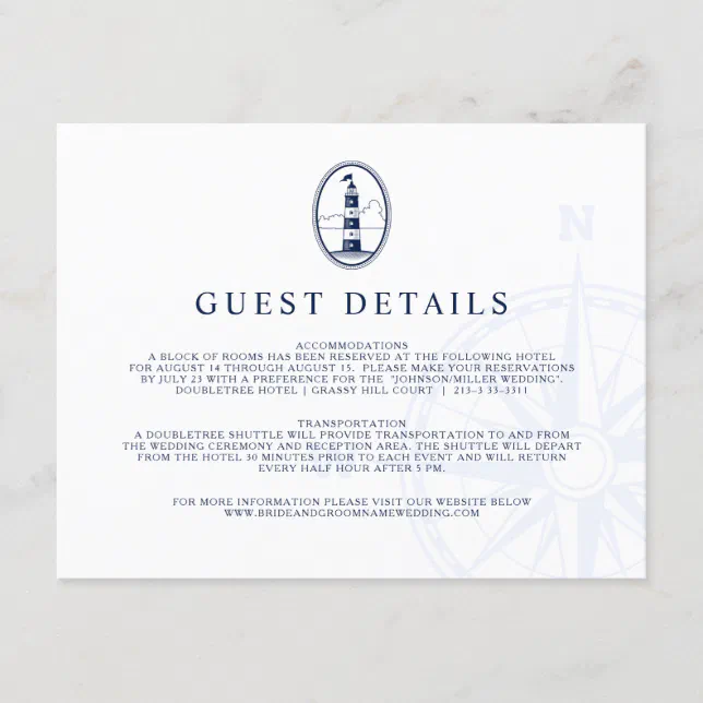 Lighthouse Nautical | Wedding Guest Enclosure Card | Zazzle