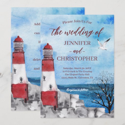 Lighthouse Nautical Wedding Invitation | Zazzle