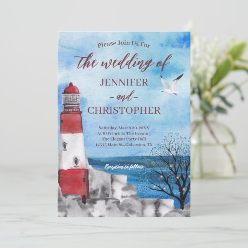 Lighthouse Nautical Wedding Invitation | Zazzle
