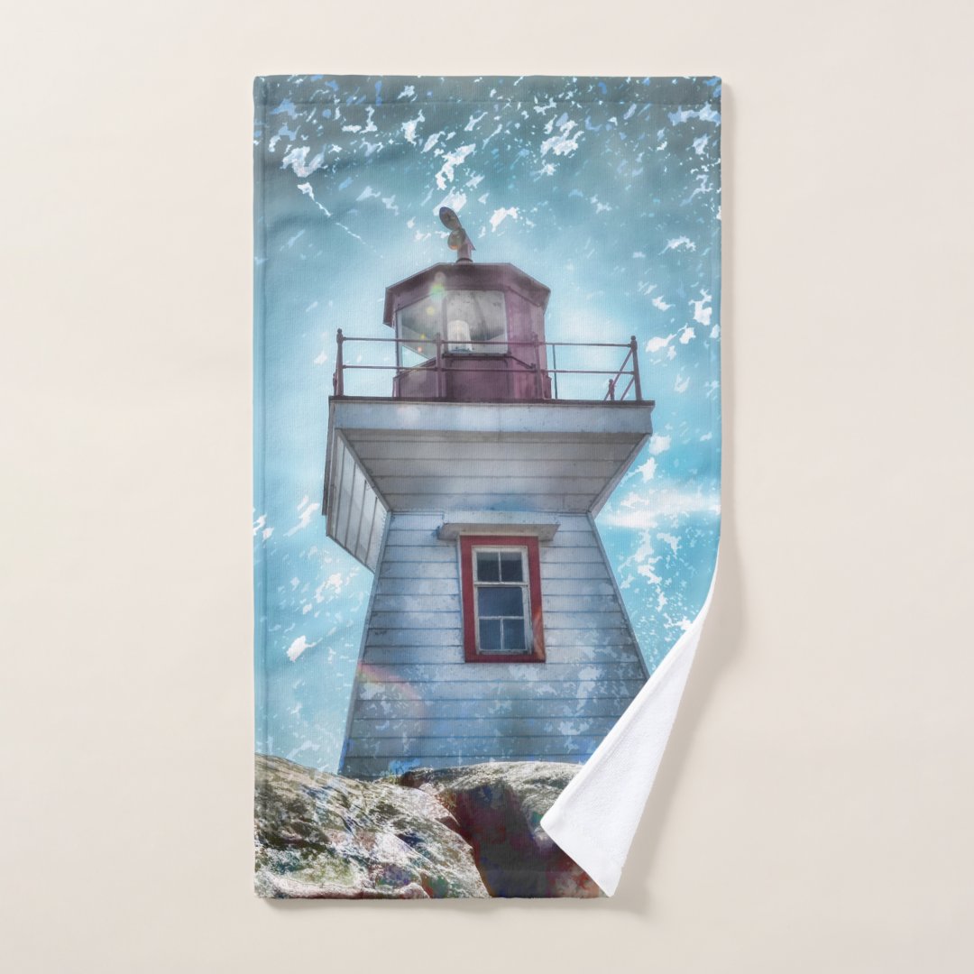 Lighthouse Ocean Blue Nautical Rustic Coastal Bath Towel Set | Zazzle