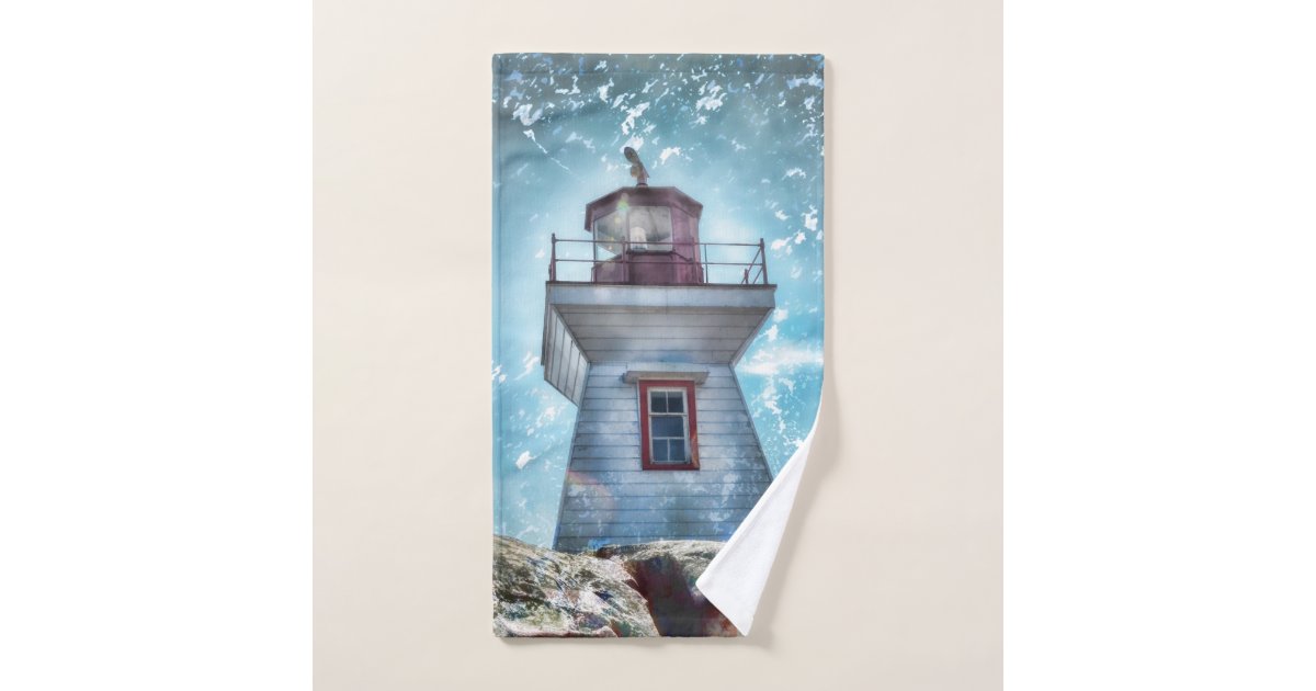 Lighthouse Ocean Blue Nautical Rustic Coastal Bath Towel Set | Zazzle
