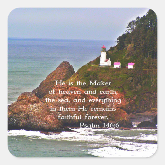 Lighthouse Ocean Sea Christian Creationarts Square Sticker | Zazzle