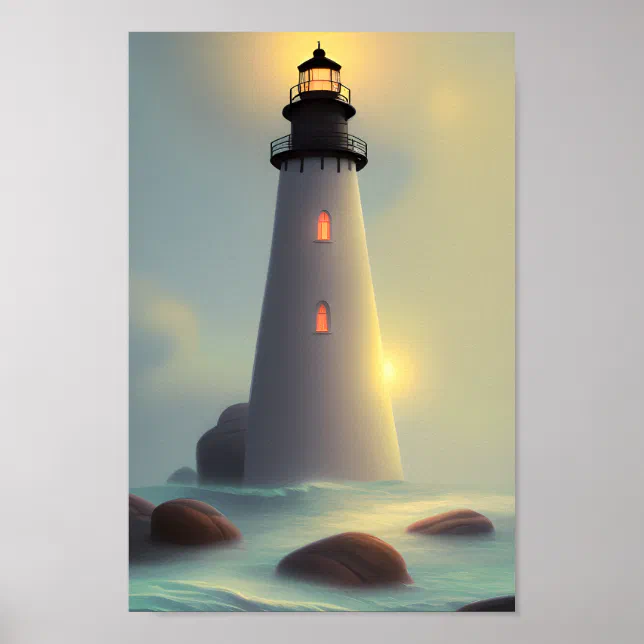 Lighthouse Ocean Seaside Art Poster | Zazzle