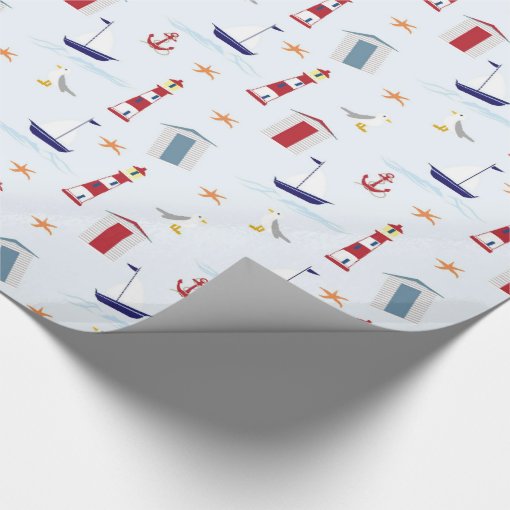 Lighthouse Sailboat Starfish Nautical Baby Shower Wrapping Paper | Zazzle