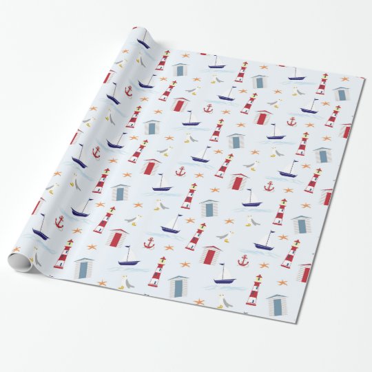 Lighthouse Sailboat Starfish Nautical Baby Shower Wrapping Paper ...
