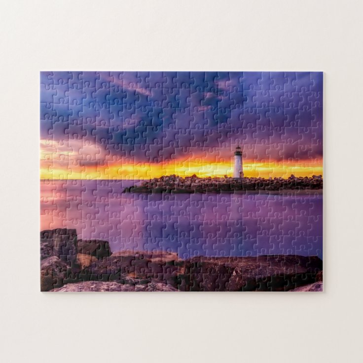 Lighthouse & Sunset Photo Puzzle with Gift Box | Zazzle