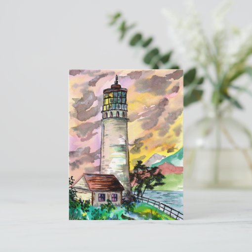 Lighthouse Sunset Postcard | Zazzle