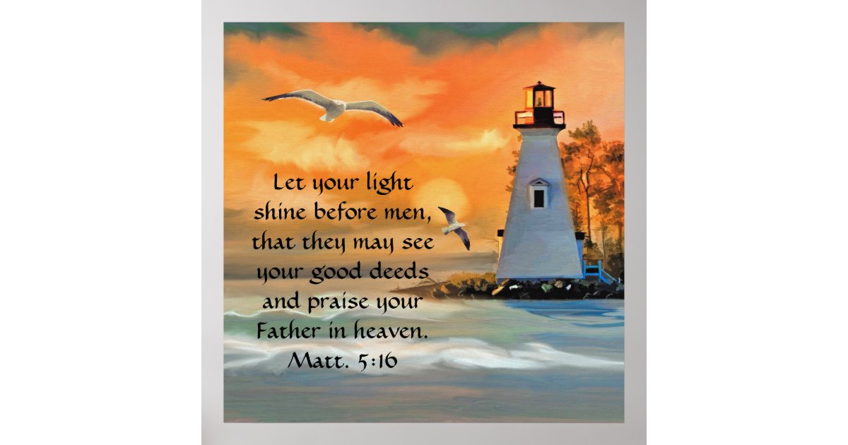 Lighthouse Sunset / Seagulls Bible Verse Poster | Zazzle
