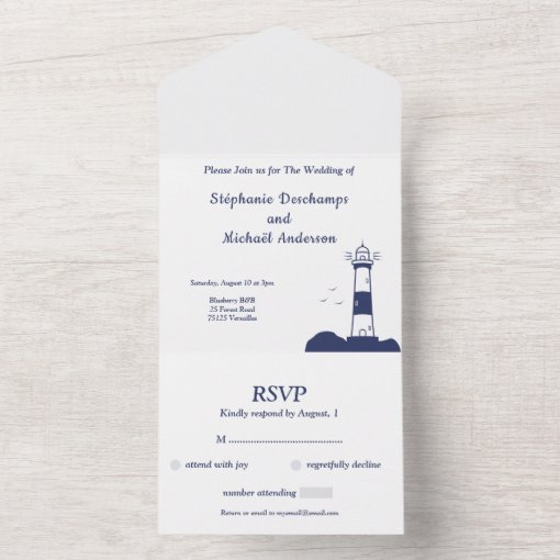 Lighthouse Wedding RSVP All In One Invitation | Zazzle
